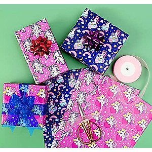 U'COVER Unicorn Birthday Wrapping Paper 6 Large Sheet Gift Wrapping Paper for Girls Kids Baby Shower Women Boys for Wedding Anniversary Holiday Party Graduation Gift Wrap Paper Folded 27 * 37inch