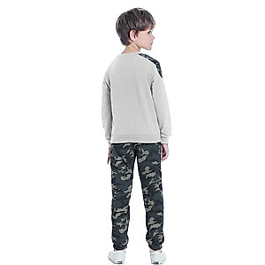 LOLANTA Boys Clothes Casual Camouflage 2 Piece Outfits Kids Long Sleeve Sweatshirt Pants Sets Tracksuit(01#Grey,6-7)