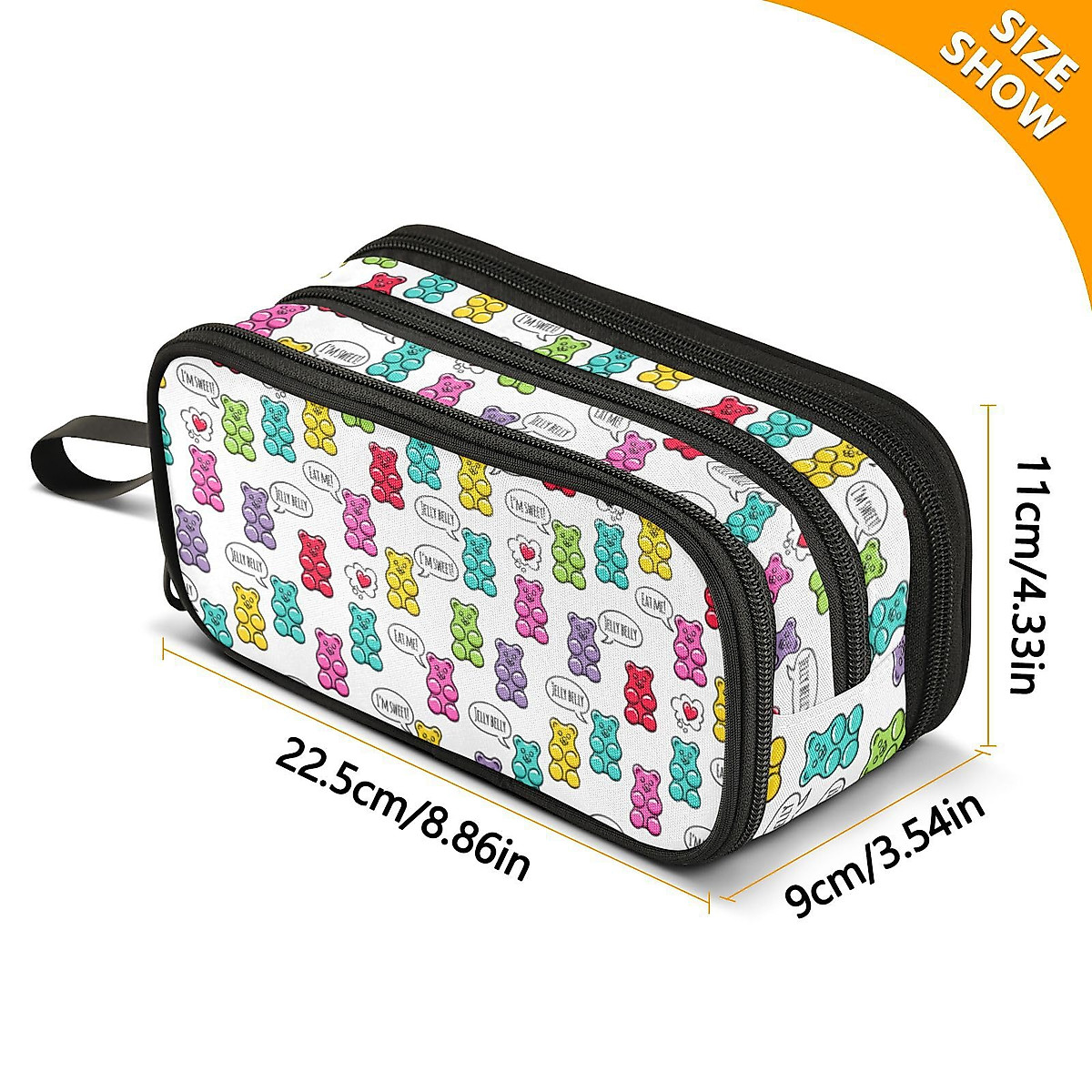 JUNZAN Jelly Gummy Bears with Bubbles Sweets Pencils Cases Large Capacity Pen Case Cosmetic Makeup Bag Pencils Case for Student Stationary Organizer