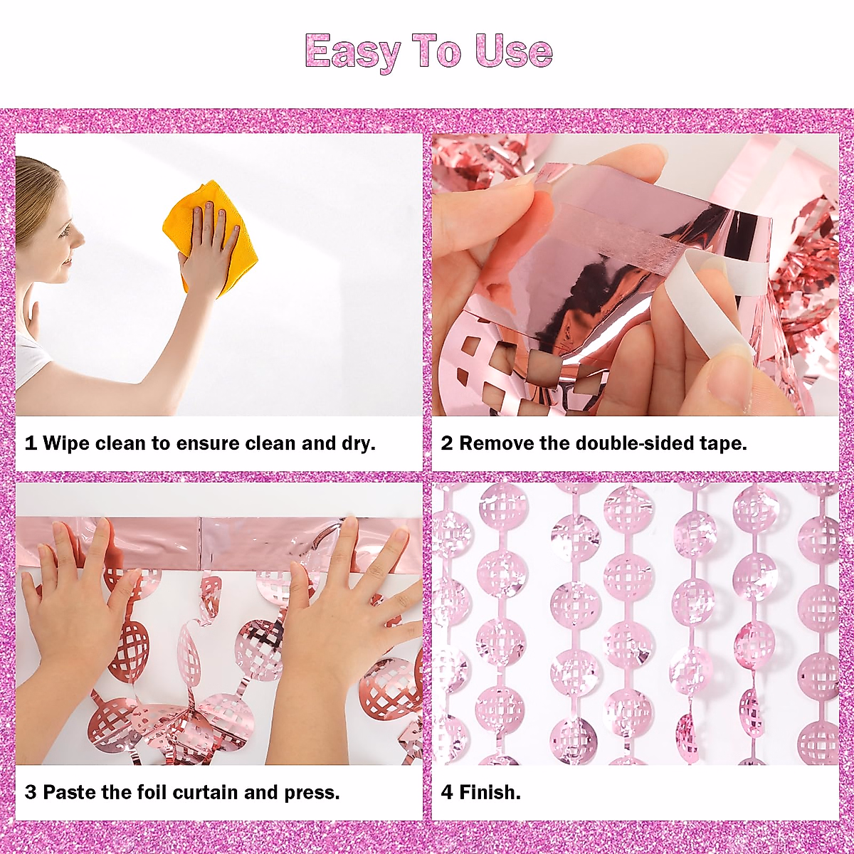 2 Packs Bachelorette Party Decorations 70s 80s Retro Disco Party Party Decorations Disco Ball Foil Curtain Bachelorette Party Supplies Backdrop Curtains Foil Fringe Curtains (Rose Gold)