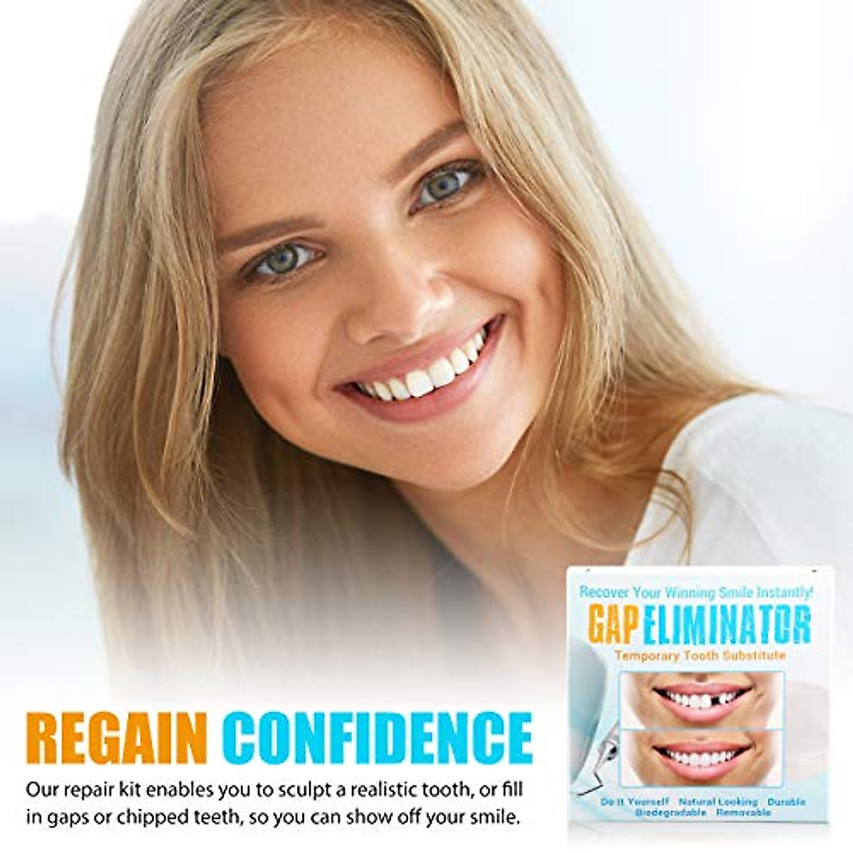 Do It Yourself Gap Eliminator Temporary Tooth Substitute With Sculpting Tool