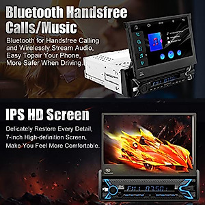 SEMAITU Single Din Car Stereo with 7 Inch Motorized Flip Out IPS HD Touchscreen, Compatible with Apple Carplay & Android Auto, Wide Angle Rear Camera, Support DSP Bluetooth AUX USB SD TF AM/FM Radio