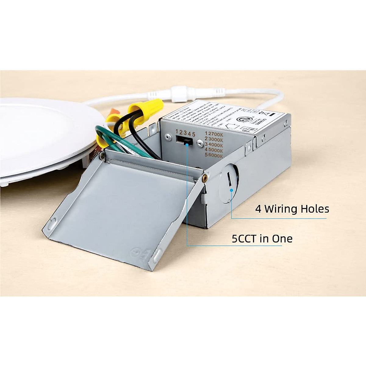 obstime 6 Pack 14W 4 Inch Ultra-Thin LED Recessed Lights Slim with Junction Box,2700K/3000K/4000K/5000K/6000K Selectable,High Brightness Eqv 150W, Dimmable Canless LED Recessed Light-IC Rated&ETL