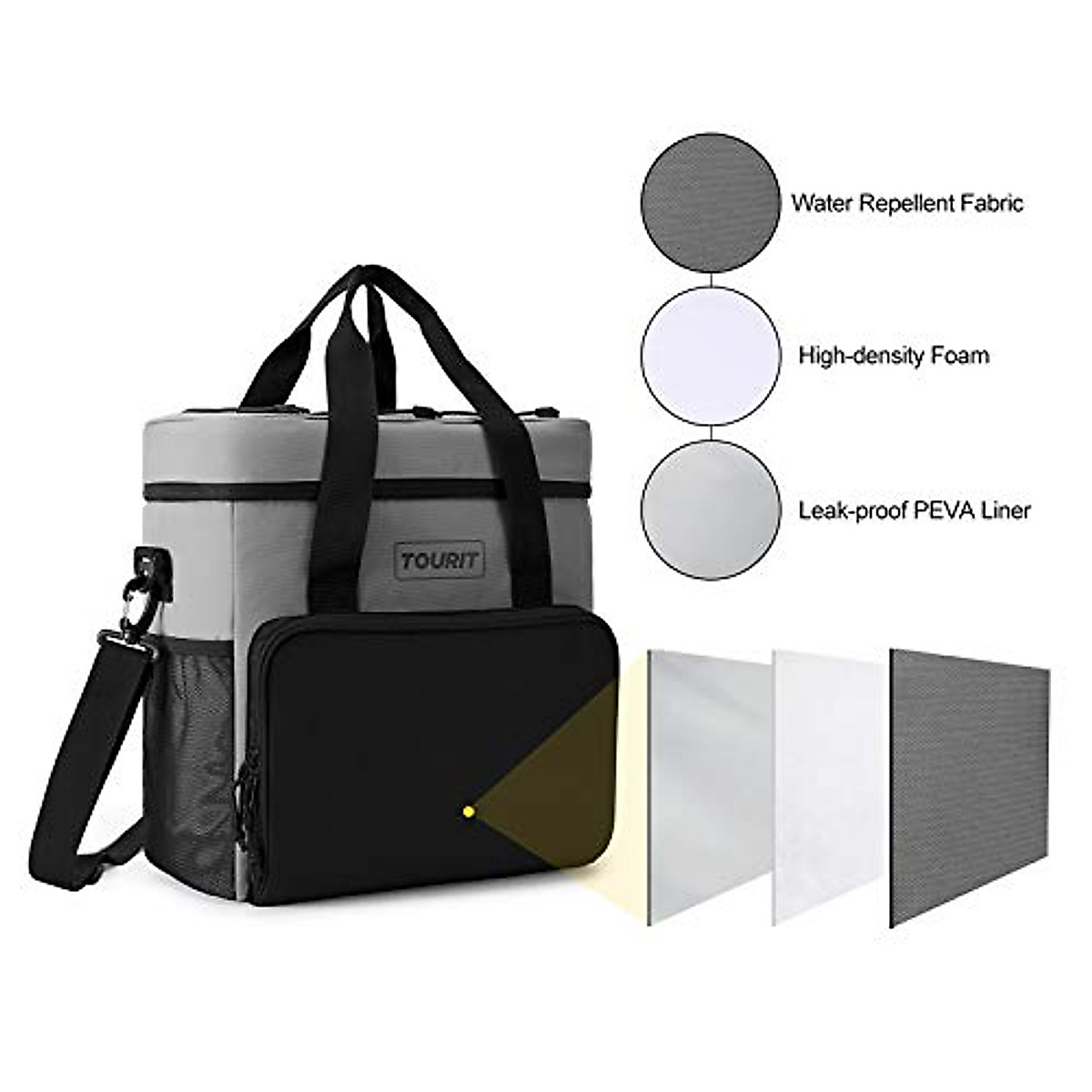 TOURIT Cooler Bag 35-Can Insulated Soft Cooler Portable Cooler Bag 24L Lunch Coolers for Picnic, Beach, Work, Trip, Grey