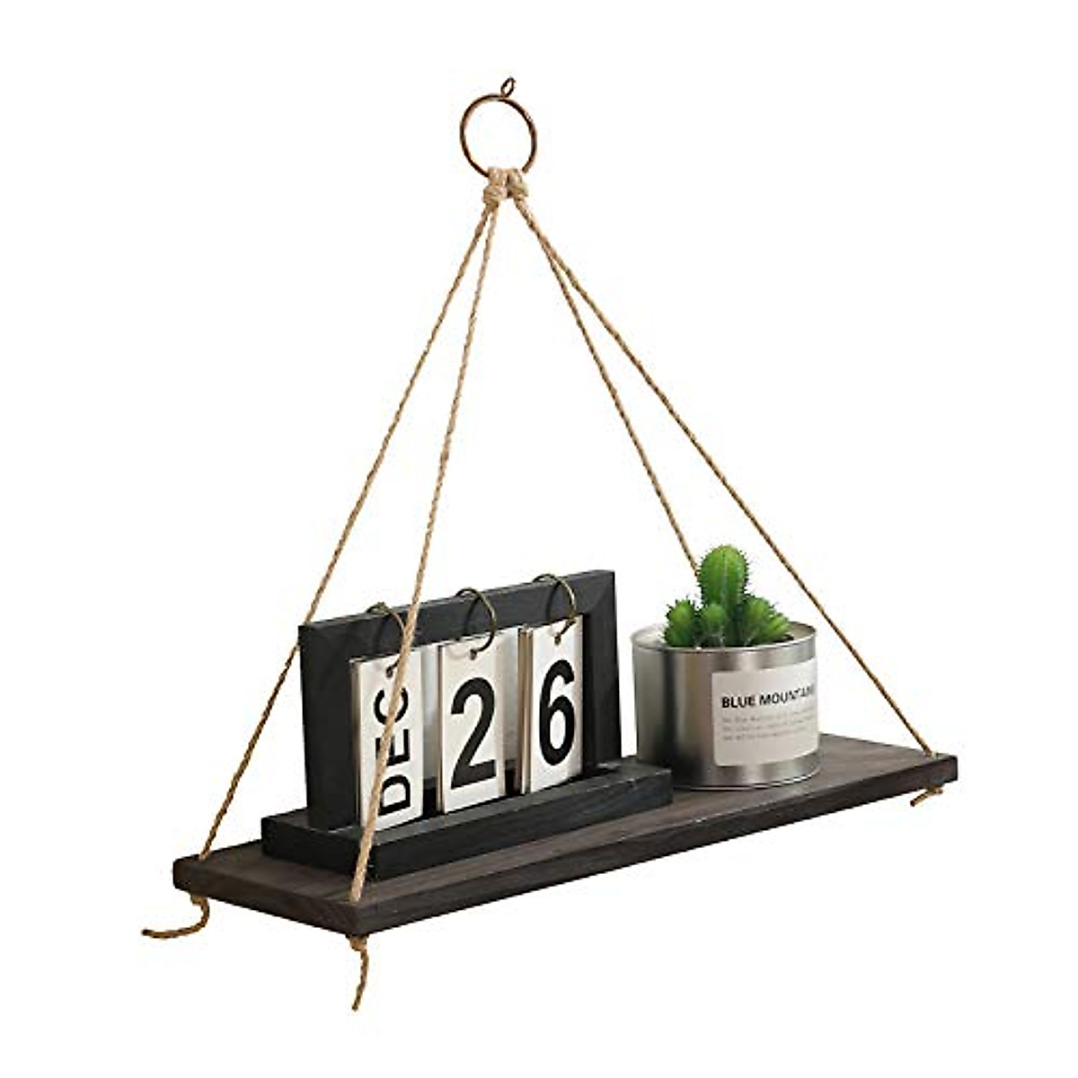 PENGKE Hanging Shelves Set of 2 Boho Wall Decor,Small Floating Window Hanging Plant Shelf,Rustic Wood Floating Storage Shelf for Bedroom Bathroom Living Room Kitchen,Wooden Bookshelf