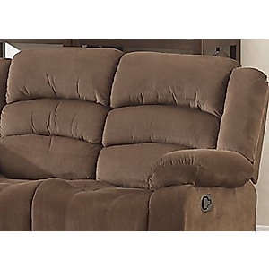 AC Pacific Bill Modern Upholstered Living Room Manual Recliner with Padded Pillow Top Armrests & Reclining Seat, Loveseat, Brown