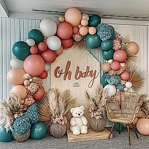 Dusty Pink Blue Balloon Garland Double Stuffed Rose Peach White Balloons Retro Pink Balloon Latex Dusty Blue Balloon Arch Kit For Gender Reveal Baby Shower Birthday Party Decorations