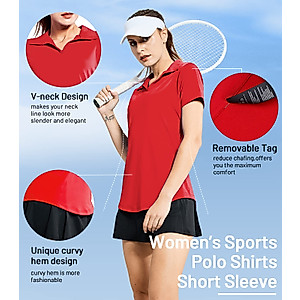 MIER Women's Golf Polo Shirts Collared V Neck Short Sleeve Tennis Shirt, Dry Fit, Moisture Wicking, Red, XL