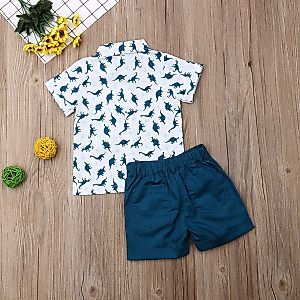 fhutpw Baby Toddler Boy Outfits 2T 3T 4T 5T Clothes Summer Kids Pattern Short Sleeve Button Down Shirt & Shorts Set