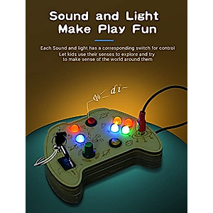 HOOLYUK Montessori Busy Board Toy for 1 2 3 Year Old Boy, Wooden Controller Sensory Toy for Autistic Children with LED Light Up Buttons, Early Learning Fidget Toy Great for Gift