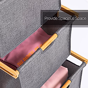 MoNiBloom 3 Section Clothing Storage Removable Bamboo Organizer Unit with Pull-Out Fabric Baskets for Bedroom Laundry Home Office, Grey