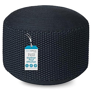 BIRDROCK HOME Outdoor Pouf Ottoman | Hand Woven Waterproof Foot Stool with Bead Bag Filling | Boho Foot Rest for Patio, Living Room, Porch & Outdoor Seating | Lightweight, Soft Stuffed Chair | Navy