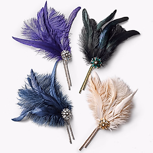 SWEETV 1920s Headpiece Flapper Headband, Rhinestone Pearl Feather Hair Band Great Gatsby Headpiece Accessoreis for Women,Champagne