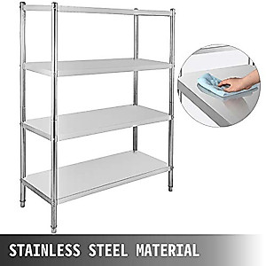 Happybuy Stainless Steel Shelving 47x18.5x60 Inch 4 Tier Stainless Steel Shelving Unit Shelving Units and Storage Heavy Duty Shelf for Kitchen Commercial Office Garage Storage 330lb Per Shelf