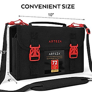 Arteza Art Markers Organizer (72 Slots), Carrying Case for Travel & Storage with Zipper Pocket, Handle, Removable & Adjustable Strap, Art Supplies for Artists and Beginners