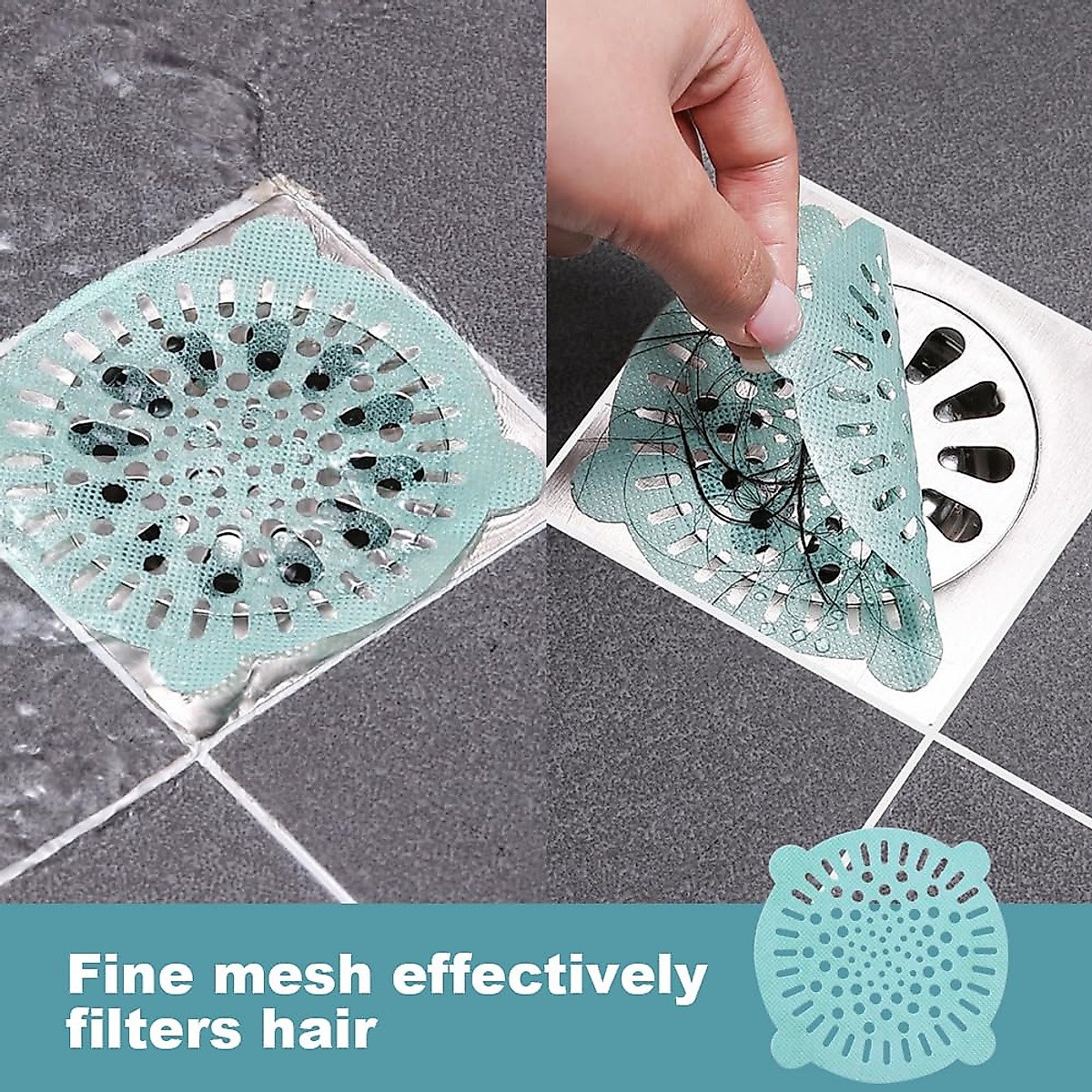 Drain Hole Hair Collector, Shower Drain Hair Catcher Mesh Stickers, Hair Drain Stickers Filter Patches Shower Drain Covers Floor Drain Stickers for Bathroom, Laundry, Bathtub, Kitchen Sink (100)
