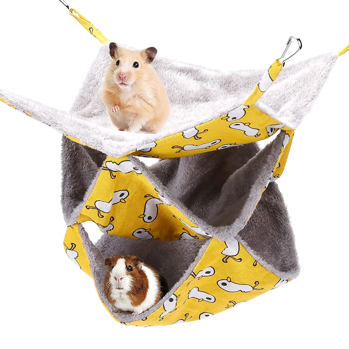 XINRUI 3 Tier Rat Pet Hammocks for Cage,Ferret Guinea Pig Cage Accessories,13.7x13.7 Inches,Rat beds Hammock Hanging Bunkbed for Small Animals,Ferret,Kitten,Squirrel,Chinchilla, Rat,Parrot(Yellow)