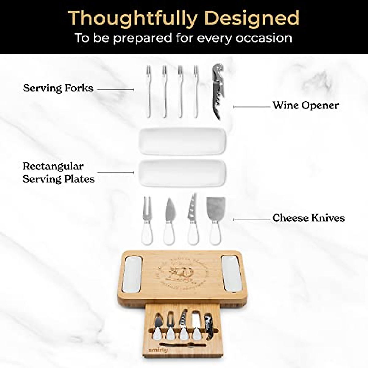 SMIRLY Charcuterie Boards & Accessories, Large Charcuterie Board Set, Bamboo Cheese Board Set, House Warming Gifts New Home (1 Drawer)