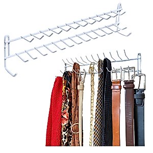 Evelots Closet Tie Rack Organizer - 2 Pack - Necklaces, Belts, Scarves, Purses, Hats, Bras, Tank Tops Holder - Rubber Coated Steel - No Rust - Wall, Door Easy Install - 54 Hooks - Hold up to 20 Lbs
