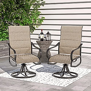 UDPATIO Patio Swivel Chairs Set of 4, Outdoor Dining Chairs High Back, Padded All Weather Breathable Textilene Outside Furniture Chair with Metal Rocking Frame for Lawn Garden Backyard Duck, Brown