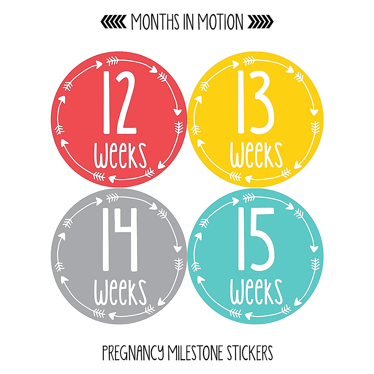 Months In Motion Pregnancy Weekly Belly Growth Stickers - Week to Week Pregnant Expecting Photo Prop - Maternity Keepsake - Baby Bump - Large Set of 36 Weekly Photo Sticker