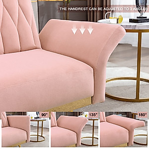 Modern Velvet Single Sofa Chair with Ottoman, Accent Living Room Chairs with Adjustable Armrests, Upholstered Tufted Lounge Chair for Home, Bedroom, Office (Pink)