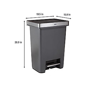 Rubbermaid Premier High-Capacity Step-On Trash Can, 19 Gallon, Single or Dual Stream Trash or Recycling, Charcoal, Stainless-Steel Rim, Lid Lock, Quiet Lid, for Home/Kitchen/Garage/Apartment/Office