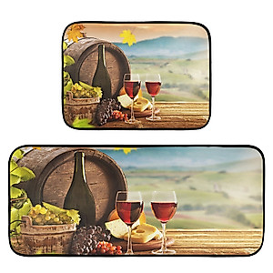 ZOEO Kitchen Mats Set of 2 Red Wine Farmhouse Grape Floor Rug Memory Foam Shower Runner Absorbent Non Slip Light for Home Hotel Door Laundry Thick Soft Washable