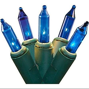 Prestige Glass Art 2.5 Volt Replacement Christmas Mini Lights - 100 Blue Light Bulbs - Green Base