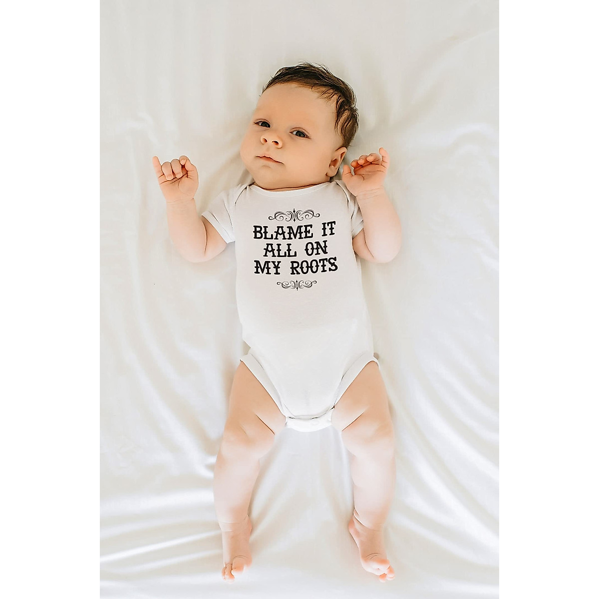 Pop Threads Blame It All On My Roots Country Music Cute Funny Western Infant Baby Boy Girl Bodysuit Black 6M