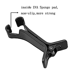 Universal Cell Phone Stand for Desk V Shape Tech Clip, Strong Spring Clamp with Soft Pad for Vertical and Horizontal Screen Viewing - Black