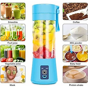 Portable Blender Smoothies Personal Blender Mini Shakes Juicer 380 ml Cup USB Rechargeable Cordless Shaker Bottle (Blue), 8x3 (Q2-6888)