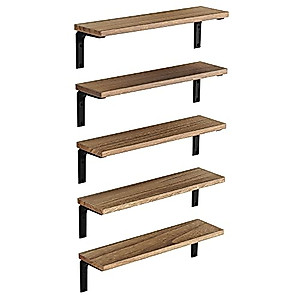 Wallniture Nola Floating Shelves for Wall Storage, Bookshelf Living Room Decor, Bathroom Organizer, 17" Wall Shelves for Bedroom, Kitchen Shelves Set of 5 Burnt Finish
