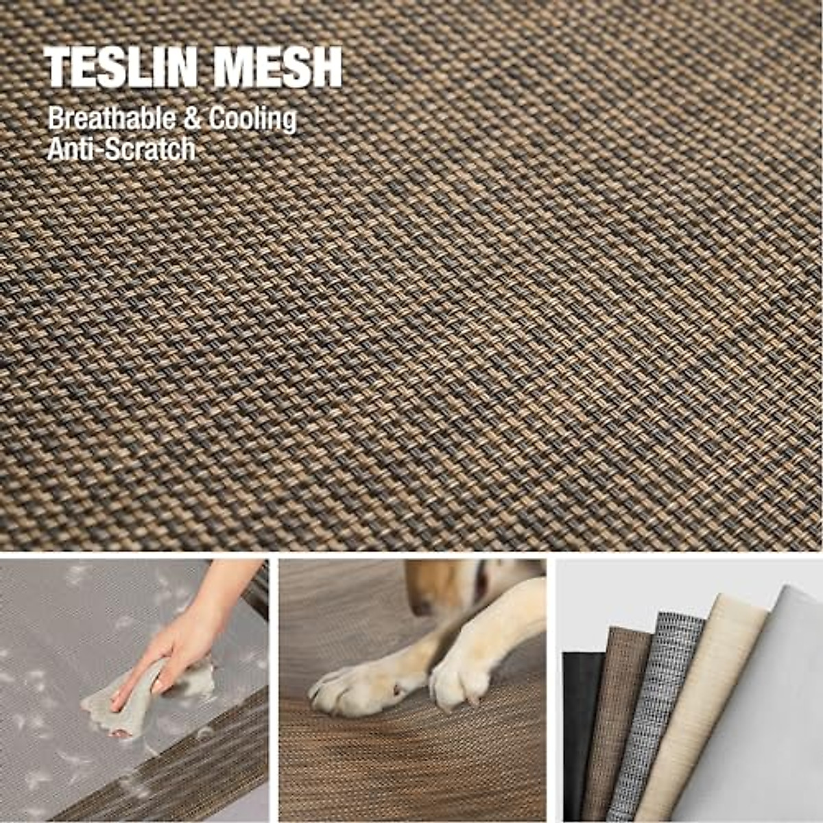 Veehoo Curved Cooling Elevated Dog Bed, Black Frame Outdoor Raised Dog Cot, Chew Proof Pet Bed with Washable & Breathable Textilene Mesh, Non-Slip Feet for Indoor & Outdoor, Medium, Brown, CWC2303A