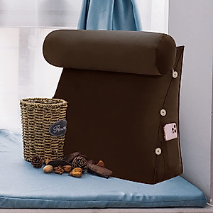 VERCART Adjustable Bed Reading Pillow Throw Wedge Pillows for Sleeping Triangular Bedrest Sofa Lumbar Neck Back Support with Removable Velvet Cover, 23.5 Inches, Coffee Velvet-brown