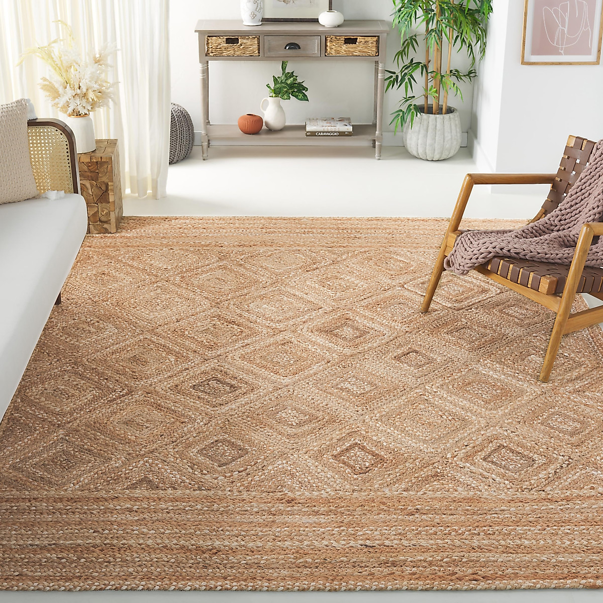 SAFAVIEH Natural Fiber Collection Area Rug - 9' x 12', Natural, Handmade Boho Moroccan Trellis Jute, Ideal for High Traffic Areas in Living Room, Bedroom (NF925A)