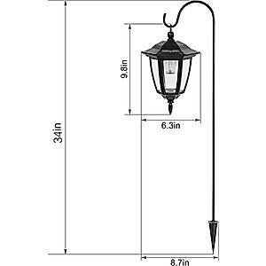 Viewsun 34 Inch Hanging Solar Lights, Shepherd Hook Lights with 2 Shepherd Hooks Waterproof Outdoor Decorative Solar Lantern Lights for Garden Decor, Patio, Backyard, Pathway, 4 Pack