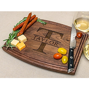 Walnut Artisan Personalized Cutting Boards, Custom Anniversary or Housewarming Gift Idea, Wood Engraved Charcuterie Board for Couples and Newlyweds, Initial Design 050