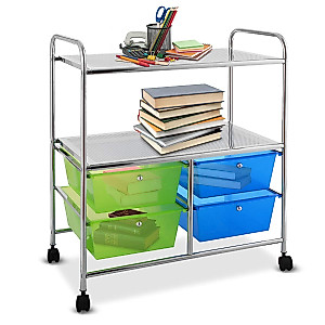 Giantex Rolling Storage Cart w/ 4 Drawers 2 Shelves Metal Rack Shelf Home Office School Beauty Salon Utility Organizer Cart with Wheels (Blue & Green)