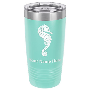 LaserGram 20oz Vacuum Insulated Tumbler Mug, Seahorse, Personalized Engraving Included (Teal)