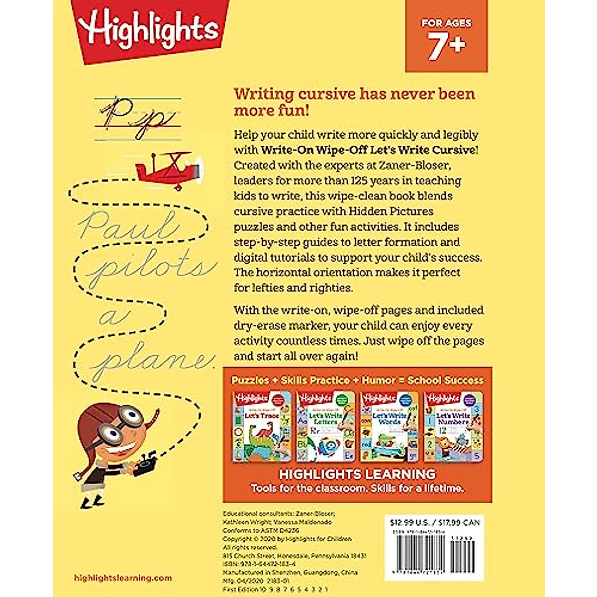 Write-On Wipe-Off Let's Write Cursive (Highlights Write-On Wipe-Off Fun to Learn Activity Books)