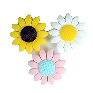 Arakierst 12pcs Silicone Sun Flower Pearl Bead Silicone Flower Shape Beads for DIY Beading Mom Nursing Necklace Accessories