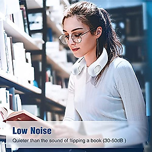 RANVOO [Lightweight but Powerful] Portable Neck Fan, Cooling Travel Fan, Hands-Free Ultra Lightweight Quier Bladeless Battery Operated Rechargeable For Outdoor Indoor Women Kids Men-White