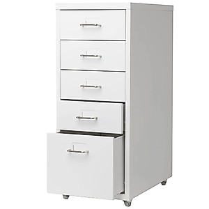 MIOCASA 5 Drawer Metal File Cabinet Mobile Underdesk Chest for Home Office (White)