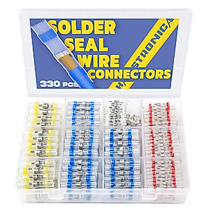 330PCS Solder Seal Wire Connectors-haisstronica Marine Grade - Heat Shrink Butt Connectors-Self Solder for Electrical,Stereo(30Yellow 80White 110Red 110Blue)