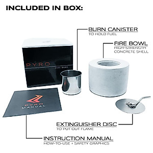 PYRO | Tabletop Fire Pit, Portable Concrete Fire Bowl, Mini Personal Fireplace for Indoor and Outdoor Use, Smoke Free, Cook S’Mores Indoors