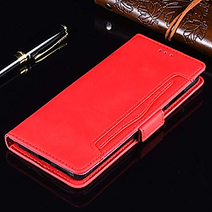 HualuBro Motorola Moto Edge Plus Case, Magnetic Full Body Protection Shockproof Flip Leather Wallet Case Cover with Card Slot Holder for Motorola Moto Edge+ Plus Phone Case (Red)