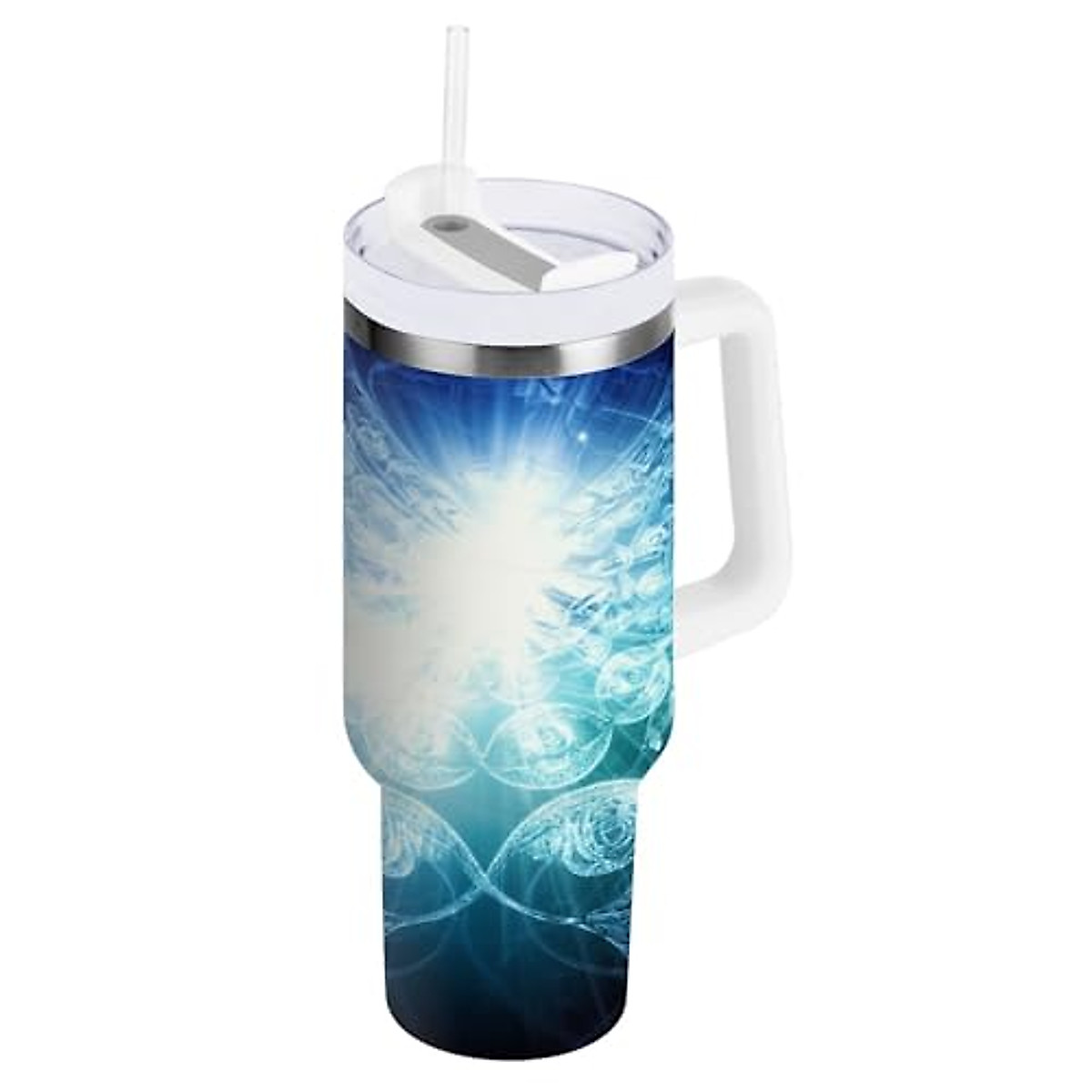RPLIFE Galactic Bloom Blue 40 Oz Tumbler with Handle and Straw, Stainless Steel Tumbler, Insulated Coffee Mug with Lid