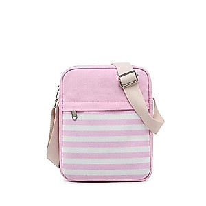 Gazigo Girls School Backpack Causal Canvas Stripe Backpack Cute Teen Backpacks For Girls School Bag (Pink)