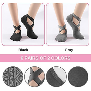 Luckit Yoga Socks with Grips for Women Non Slip Grip Socks Pilates Socks Fitness Socks Anti-Skid Socks for Yoga, Size 5~10 (6 Pairs- Black/Gray)